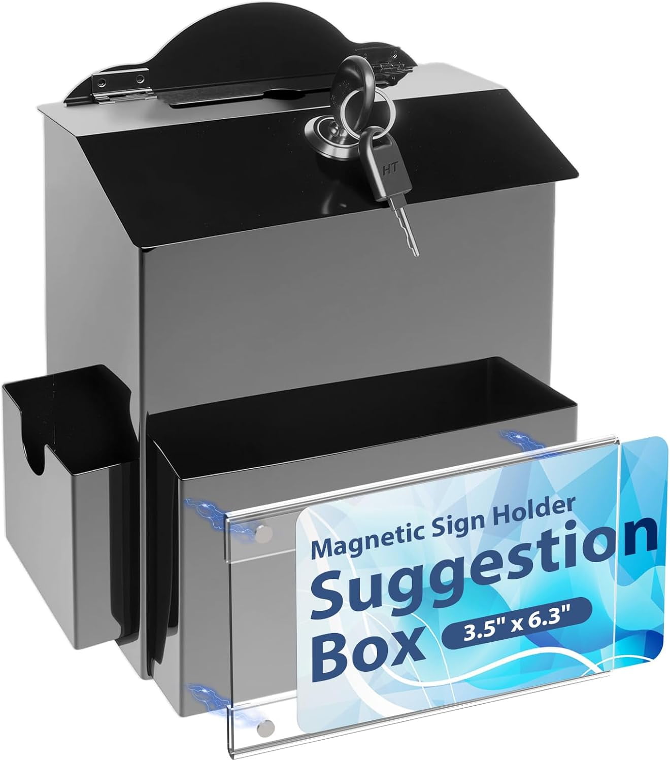 Premium Suggestion Box with Magnetic Sign Holder, Metal Donation Boxes ...