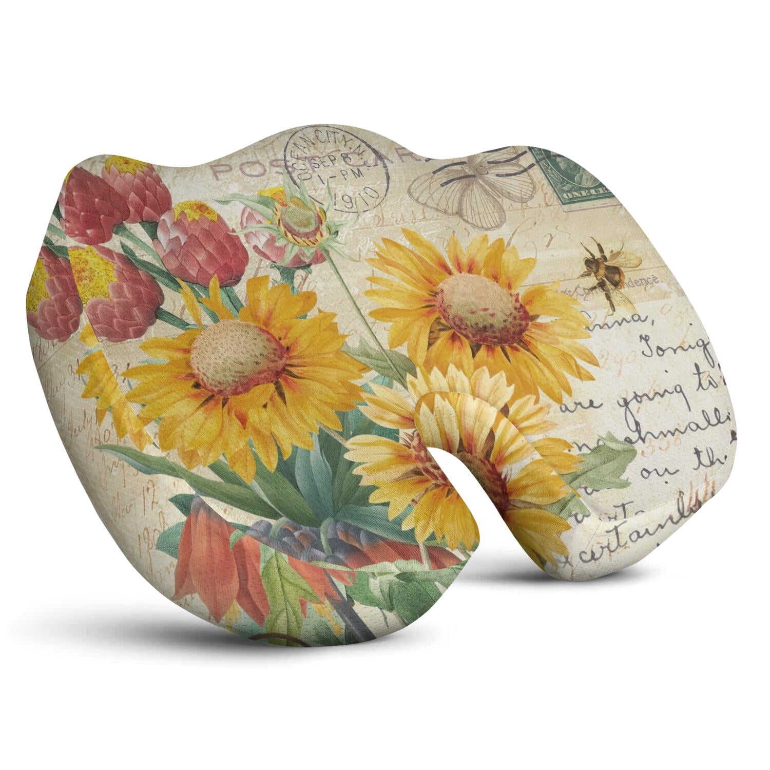Premium Sunflower Pattern Memory Foam Seat Cushion Ergonomic Chair Pad ...