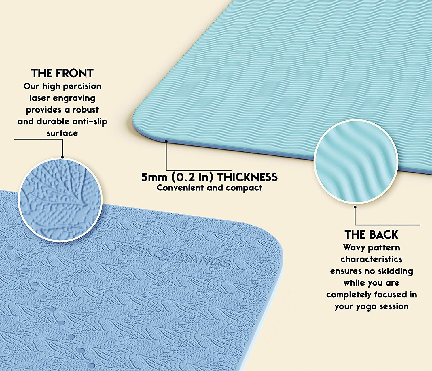 Premium TPE Yoga Mat with Alignment Lines, Anti-Skid Grip, Lightweight ...