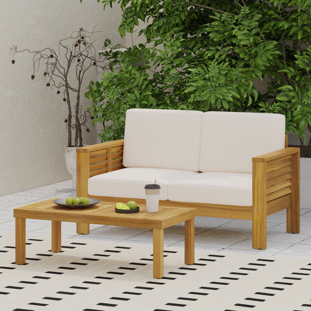 Premium Teak & Acacia Wood All-Weather Outdoor Loveseat and Coffee ...