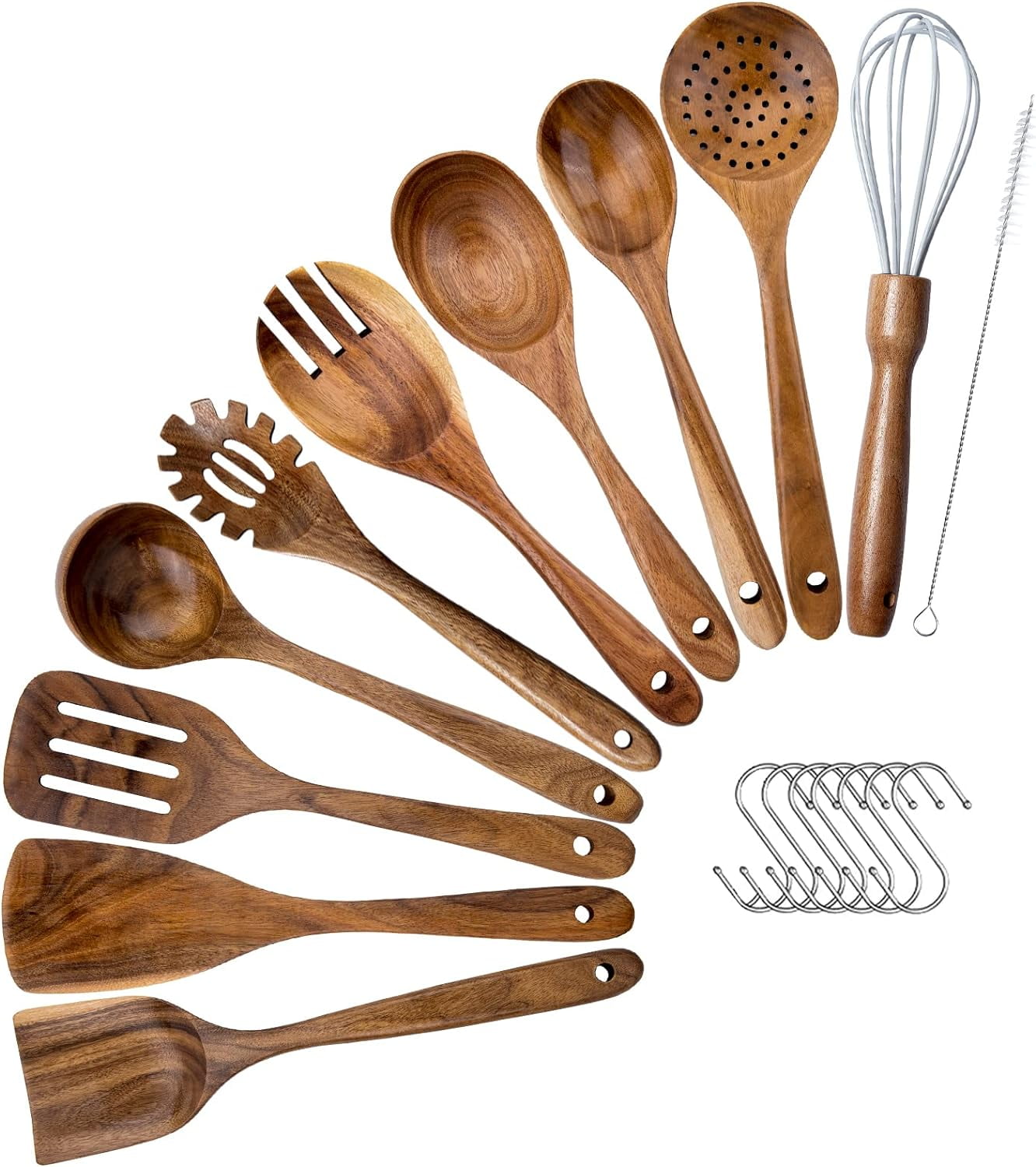 Premium Teak Wood Spoon for Cooking- 10-Piece Non-Stick Wooden Kitchen ...