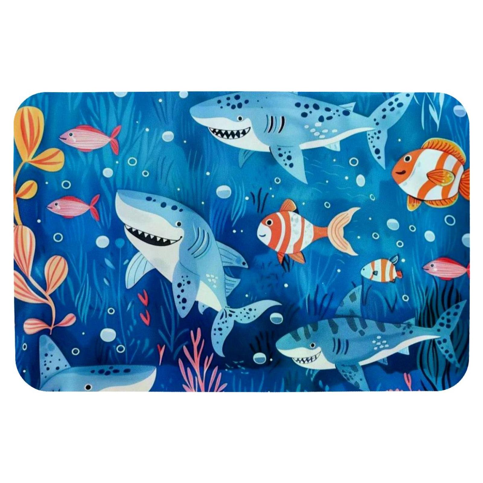 Premium Tech Cloth Rounded Corner Floor Mat - Cartoon Whales Blue Anti ...