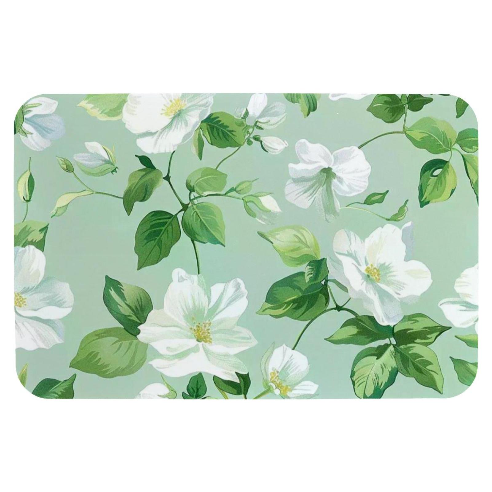 Premium Tech Cloth Rounded Corner Floor Mat - Flowers Beautiful White ...