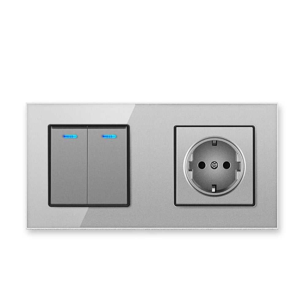 Premium Tempered Glass Switch Socket Two-Way Switch Panel White ...
