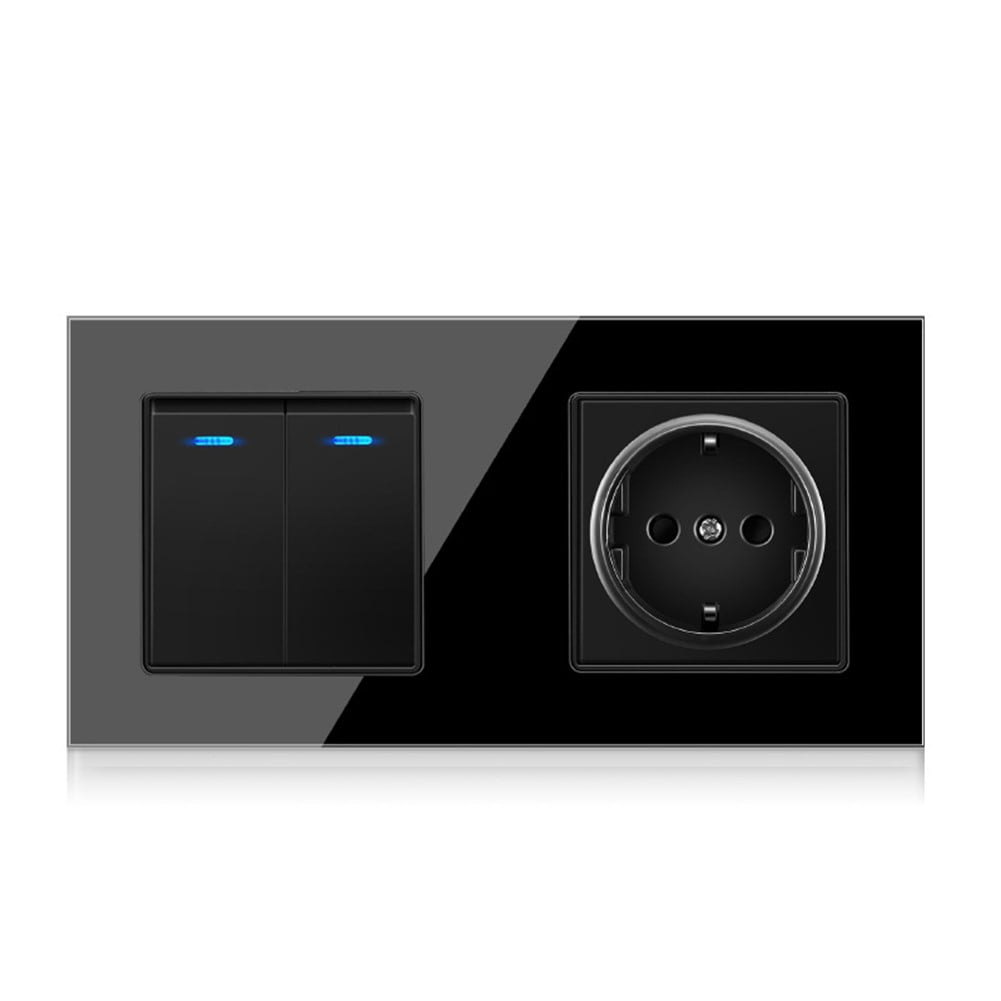 Premium Tempered Glass Switch Socket two-way switch panel Black ...