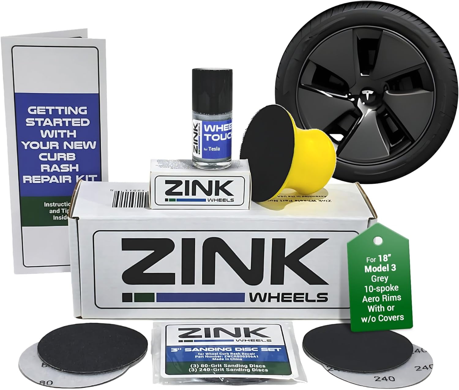 Premium Tesla Wheel Curb Rash Repair Kit for Model 3 18-inch Grey Aero ...