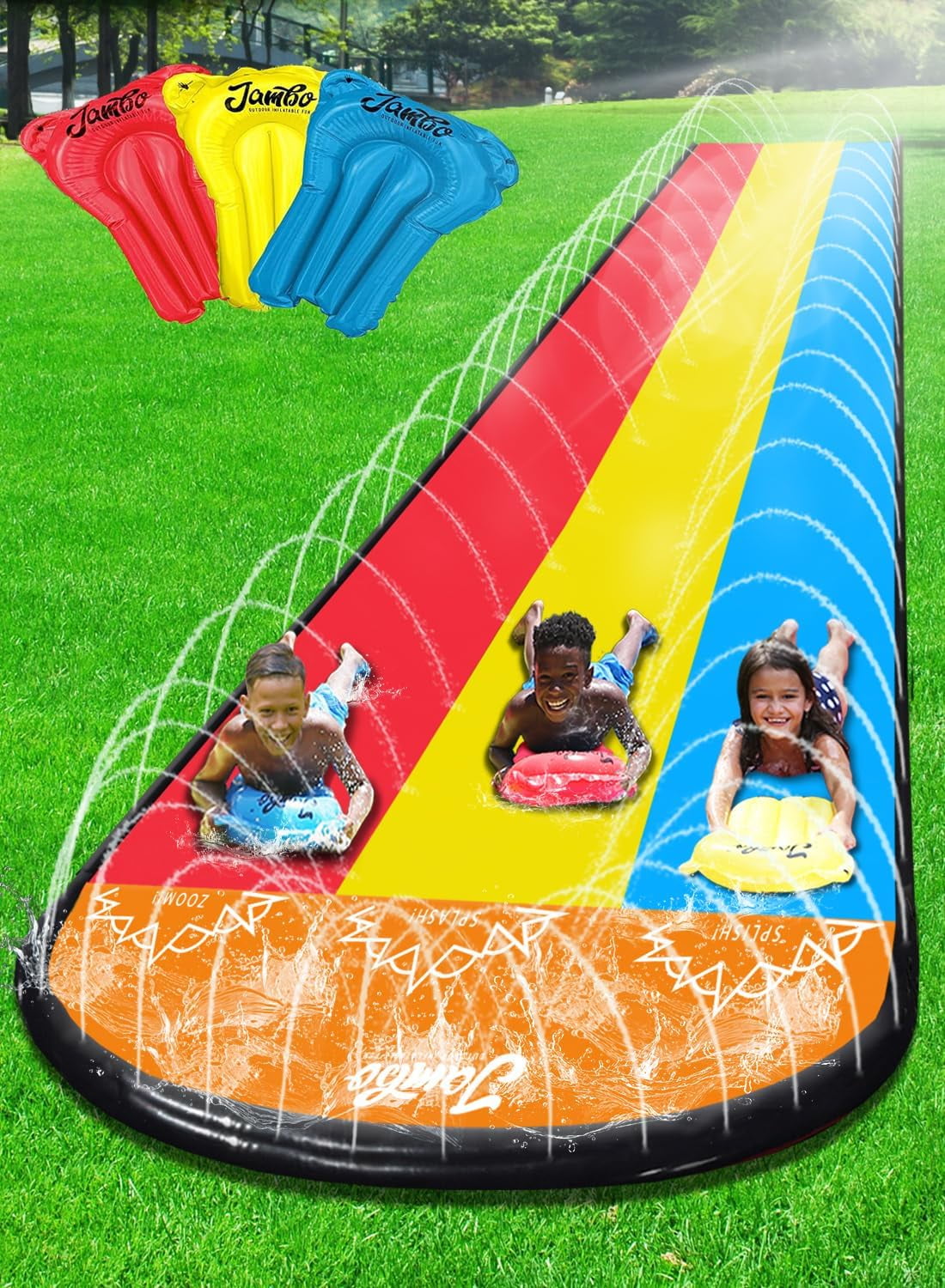 Premium Triple Water Slide with 3 Bodyboards, 20Ft Heavy Duty Slip ...