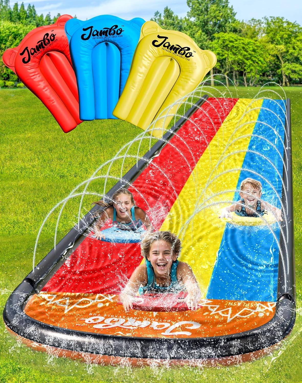 Premium Triple Water Slide and 3 Bodyboards, Updated Model Slip Splash ...