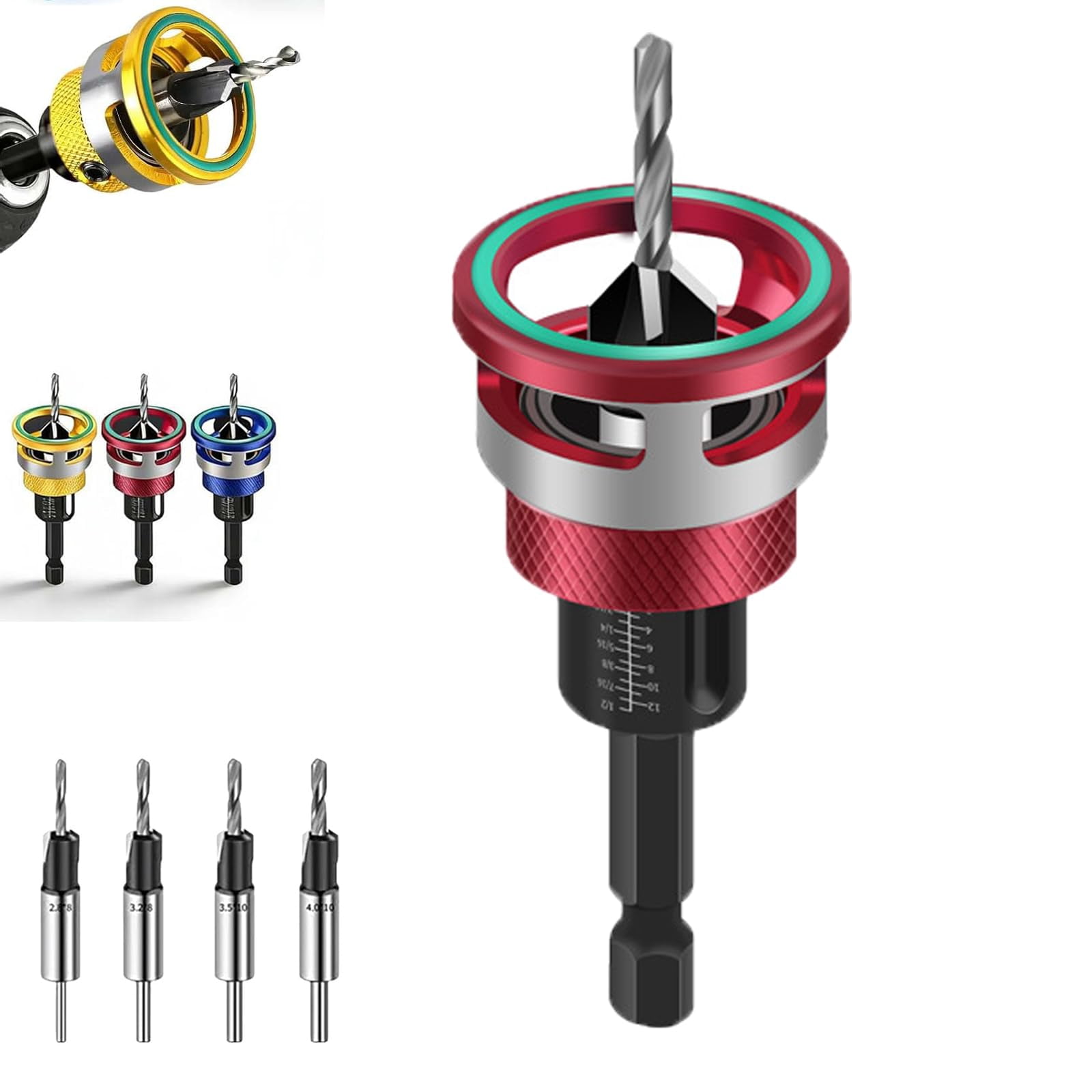 Premium Two-Flute Counterbore Kit with Depth Stop, 4PCS High-Speed ...