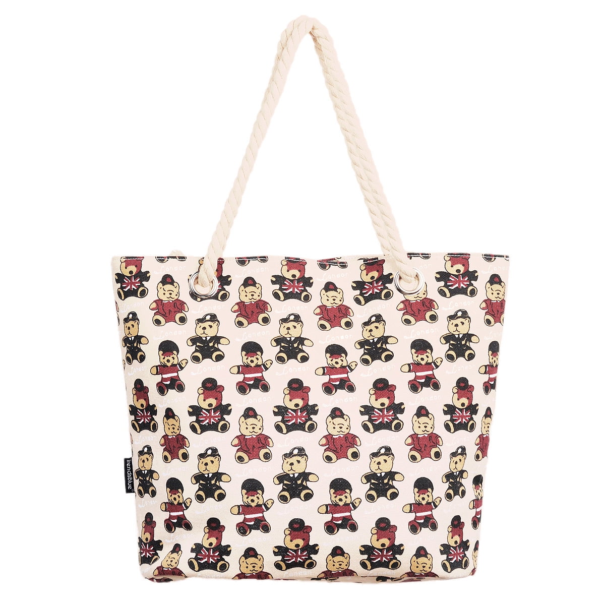 Premium UK Union Jack Teddy Bear Print Cotton Canvas Tote Shoulder Bag ...