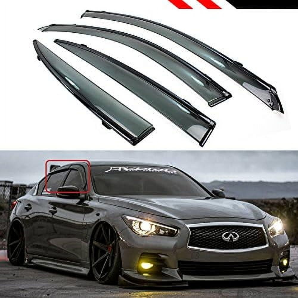 Premium VIP JDM Clip-on Type Smoke Tinted Window Visor with Black Trim ...
