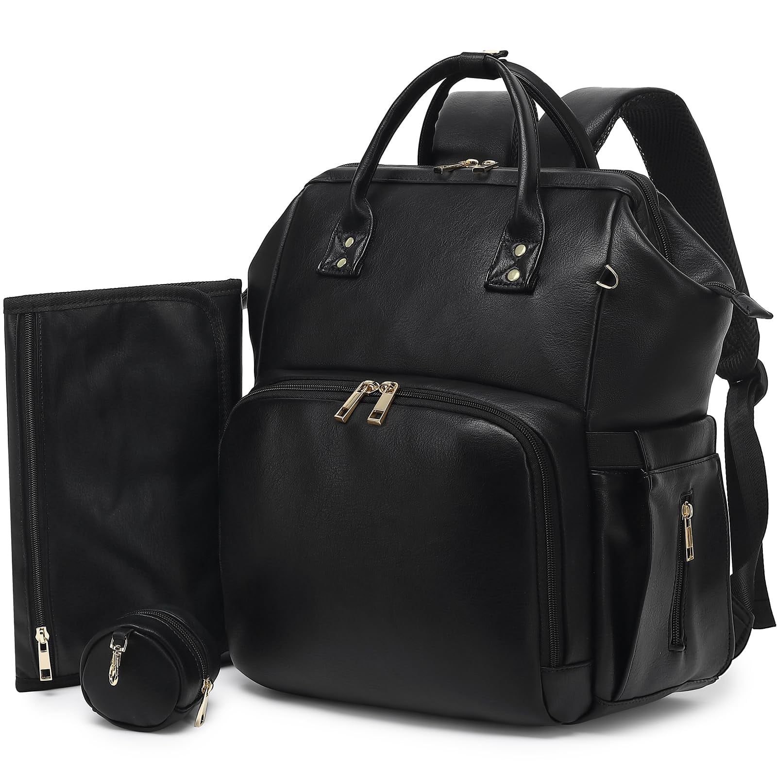 Premium Vegan Leather Diaper Bag Backpack With Waterproof Changing Pad ...