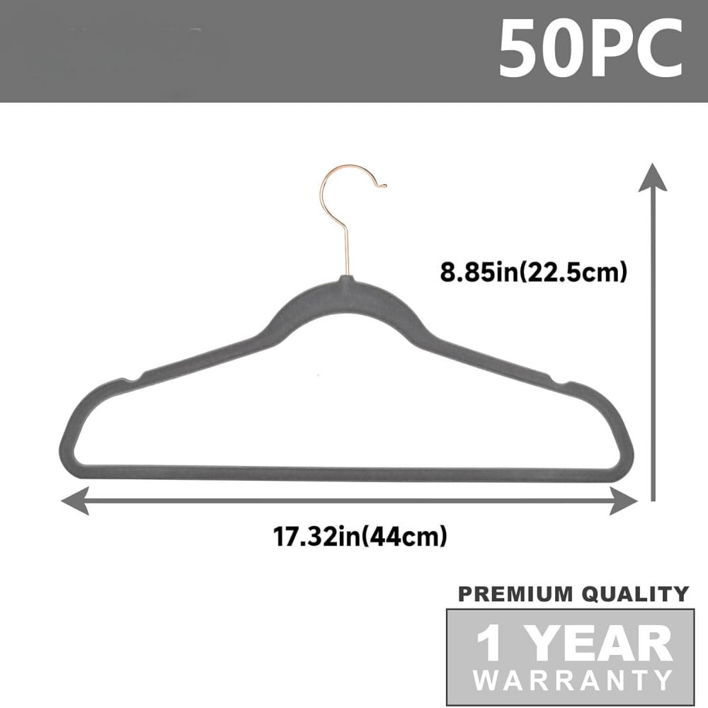 Premium Velvet Hangers (50 Pack) Heavy Duty Non Slip Felt Hangers Gray ...