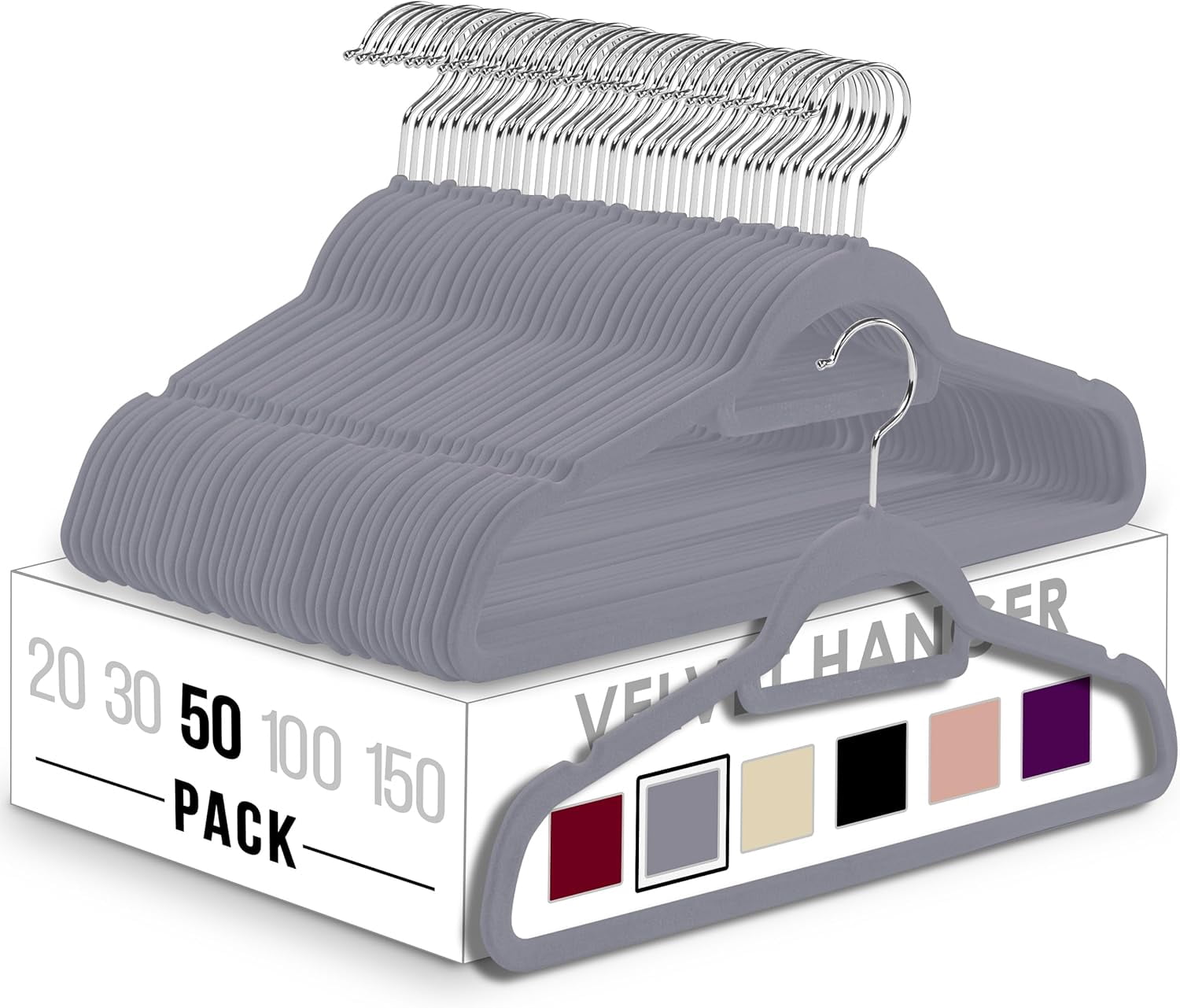 Premium Velvet Hangers 50 Pack - Non-Slip Clothes Hanger with Tie Bar ...