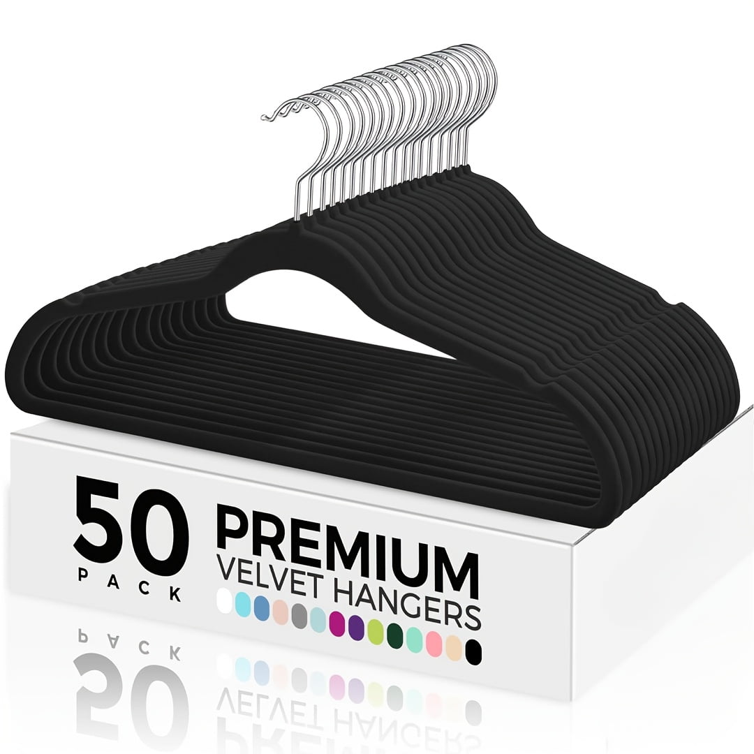 Premium Velvet Hangers 50 Pack, Non-Slip Flocked Felt Hangers, Sturdy ...
