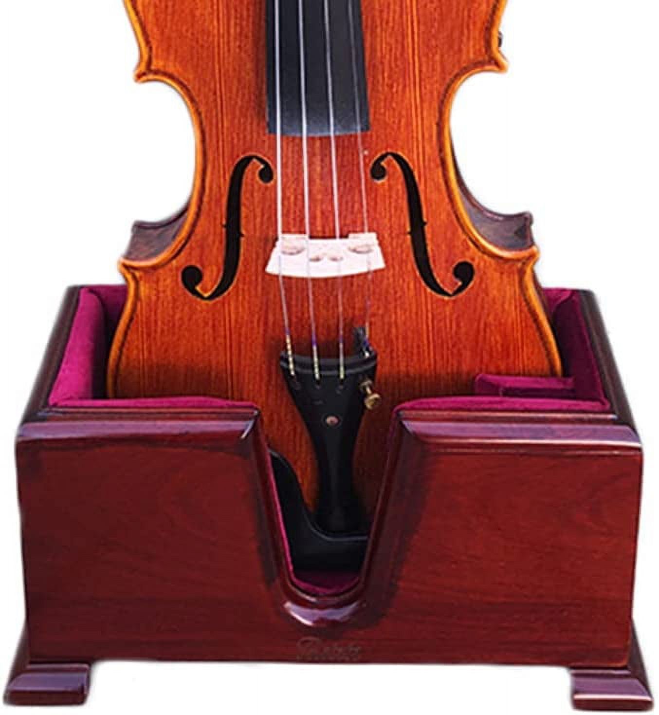 Premium Violin Burgundy Solid Wood Stand and Bow Holder Velvet Plush ...