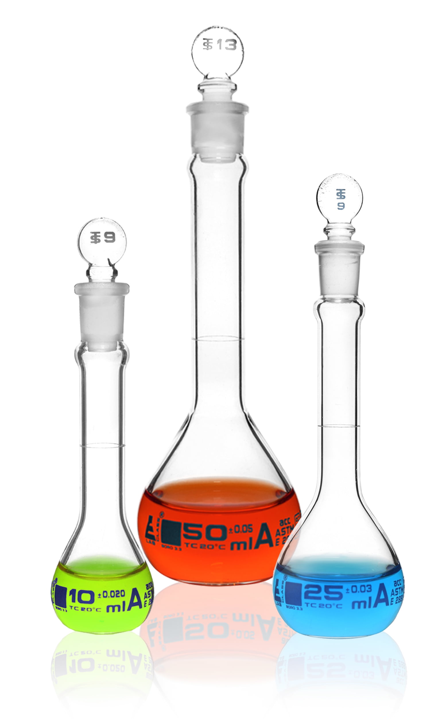 Premium Volumetric Flask Set - 10ml, 25ml & 50ml - Class A, ASTM E288 ...