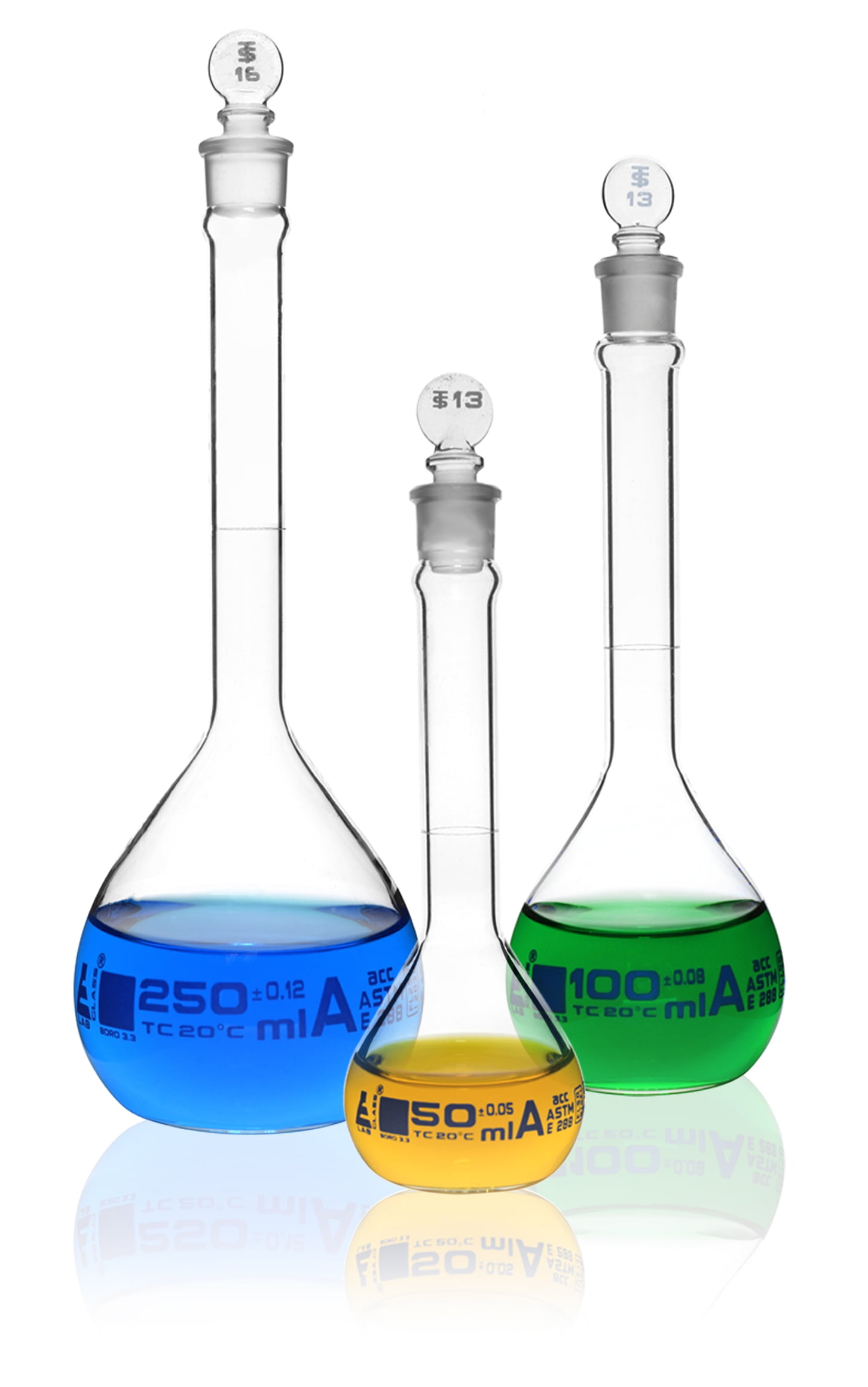 Premium Volumetric Flask Set - 50ml, 100ml & 250ml - Class A, ASTM E288 ...