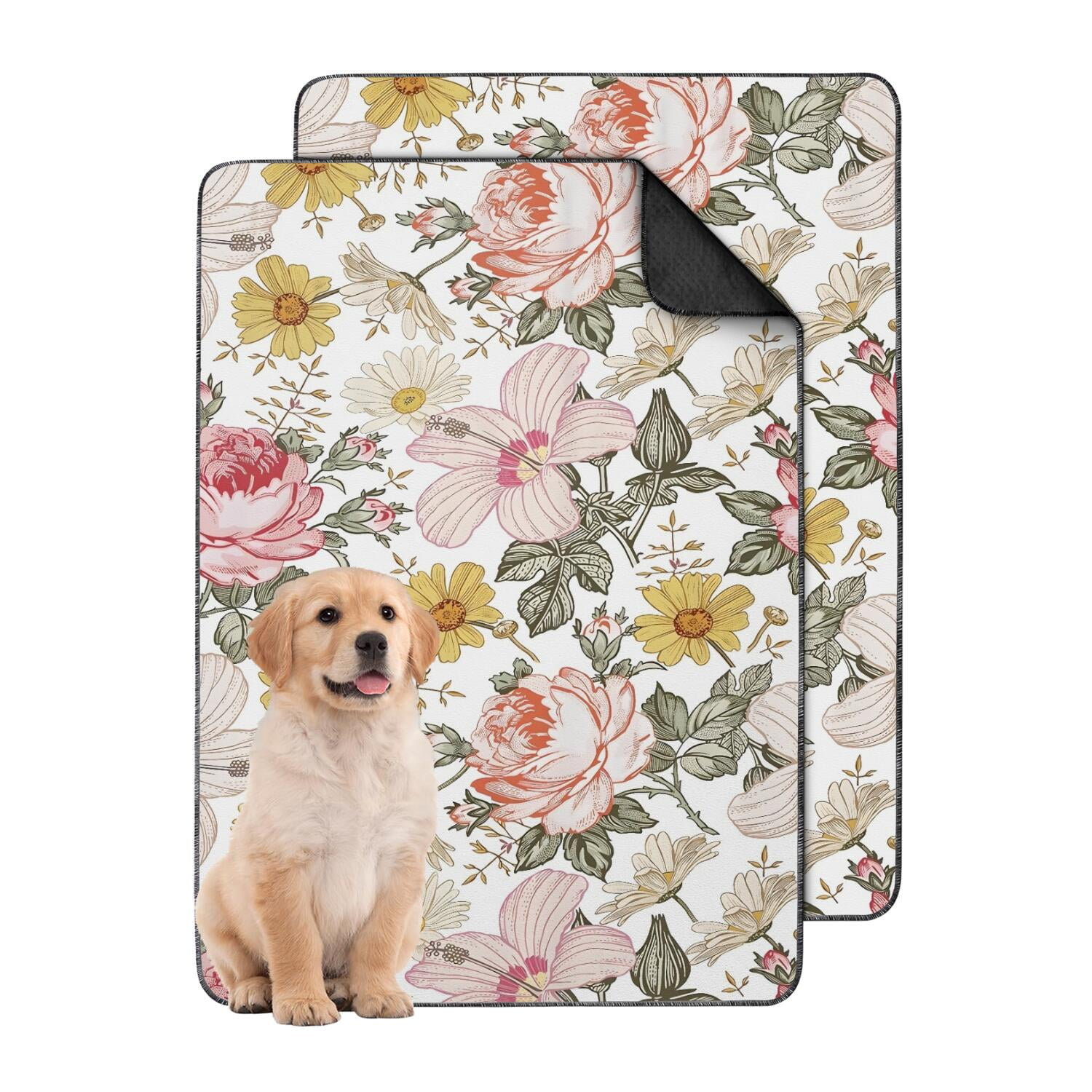 Premium Washable Puppy Pads with Botanical Print 24x35 Inch, 2-Count ...