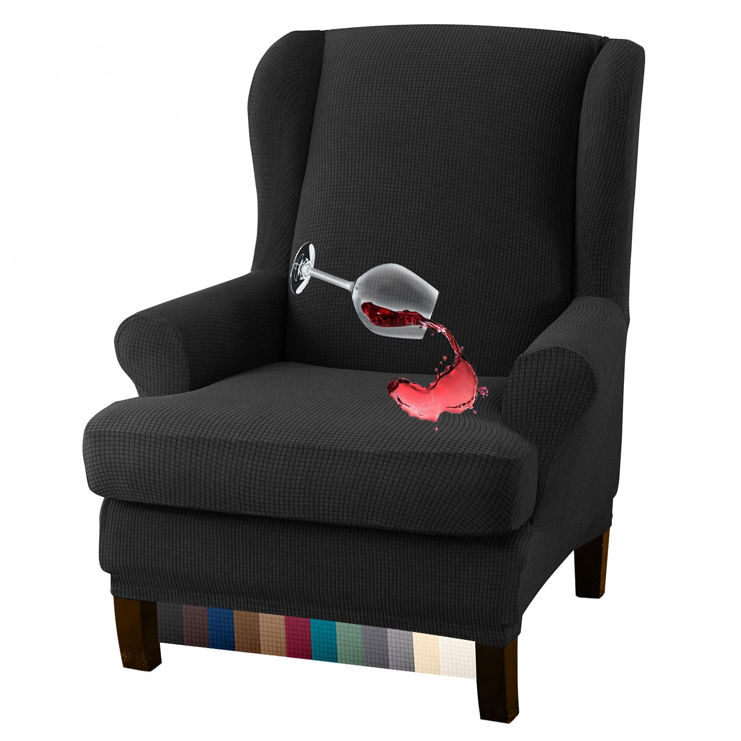 Premium Water Repellent Wingback Chair Cover 2-Piece High Stretch ...