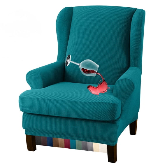 Premium Water Repellent Wingback Chair Cover 2-Piece High Stretch ...