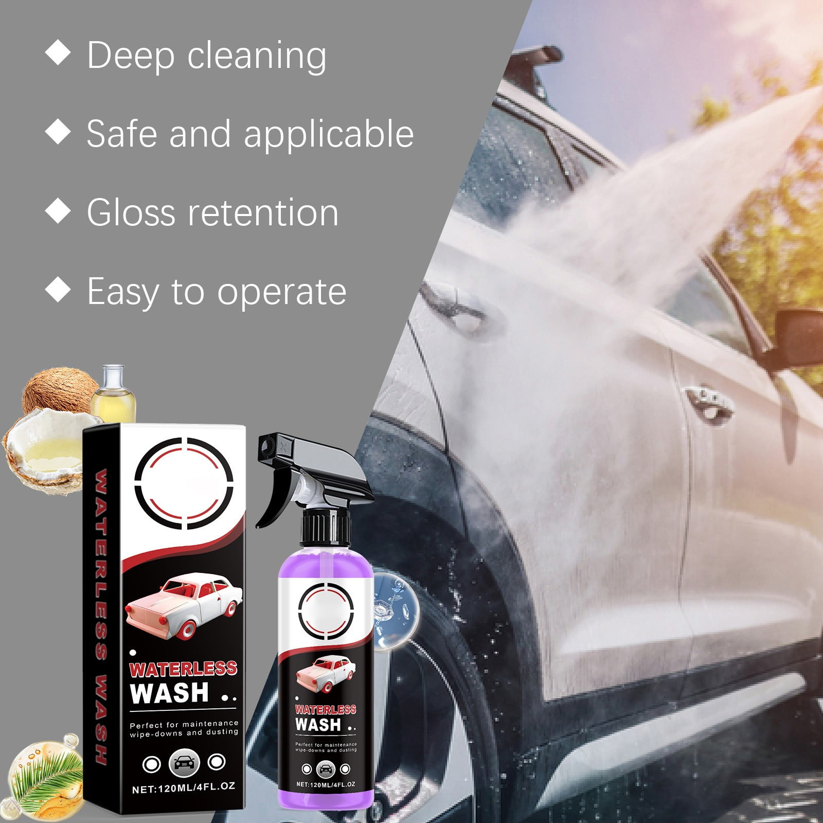Premium Waterless Car Wash Spray 120ml – Fast No-Rinse Car Cleaner ...