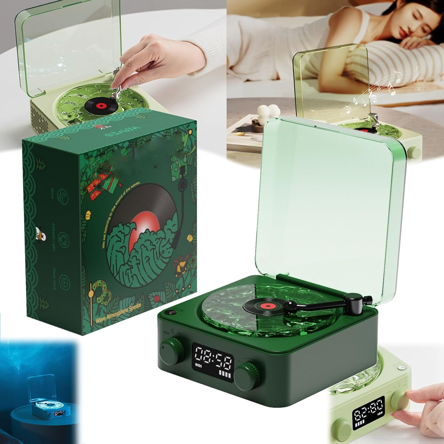 Premium Waves Retro Bluetooth Vinyl Record Player, Huggwaii Bluetooth ...