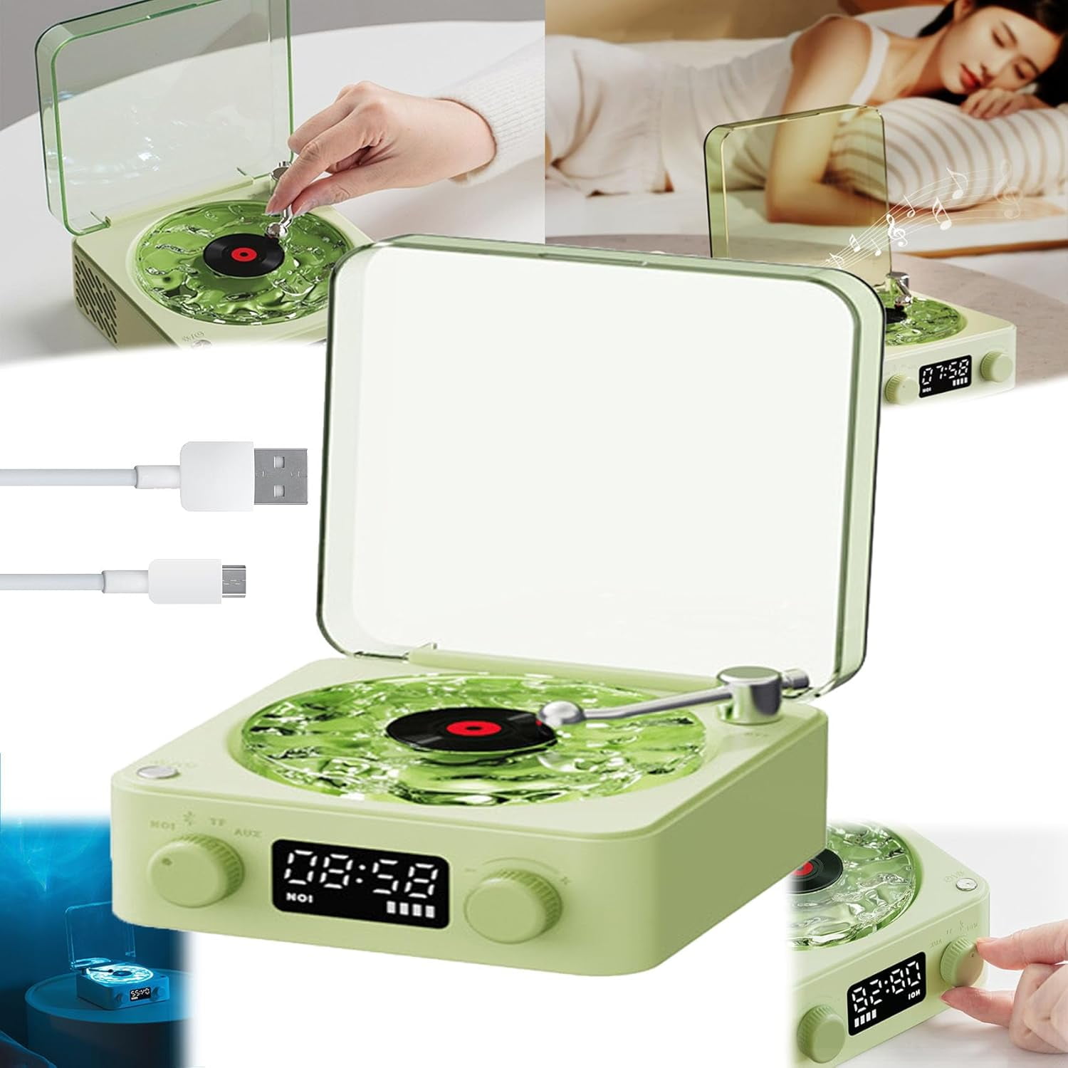 Premium Waves Retro Bluetooth Vinyl Record Player, Huggwaii Bluetooth ...