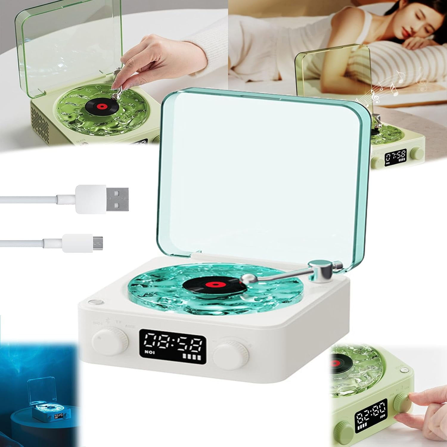 Premium Waves Retro Bluetooth Vinyl Record Player, Huggwaii Bluetooth ...