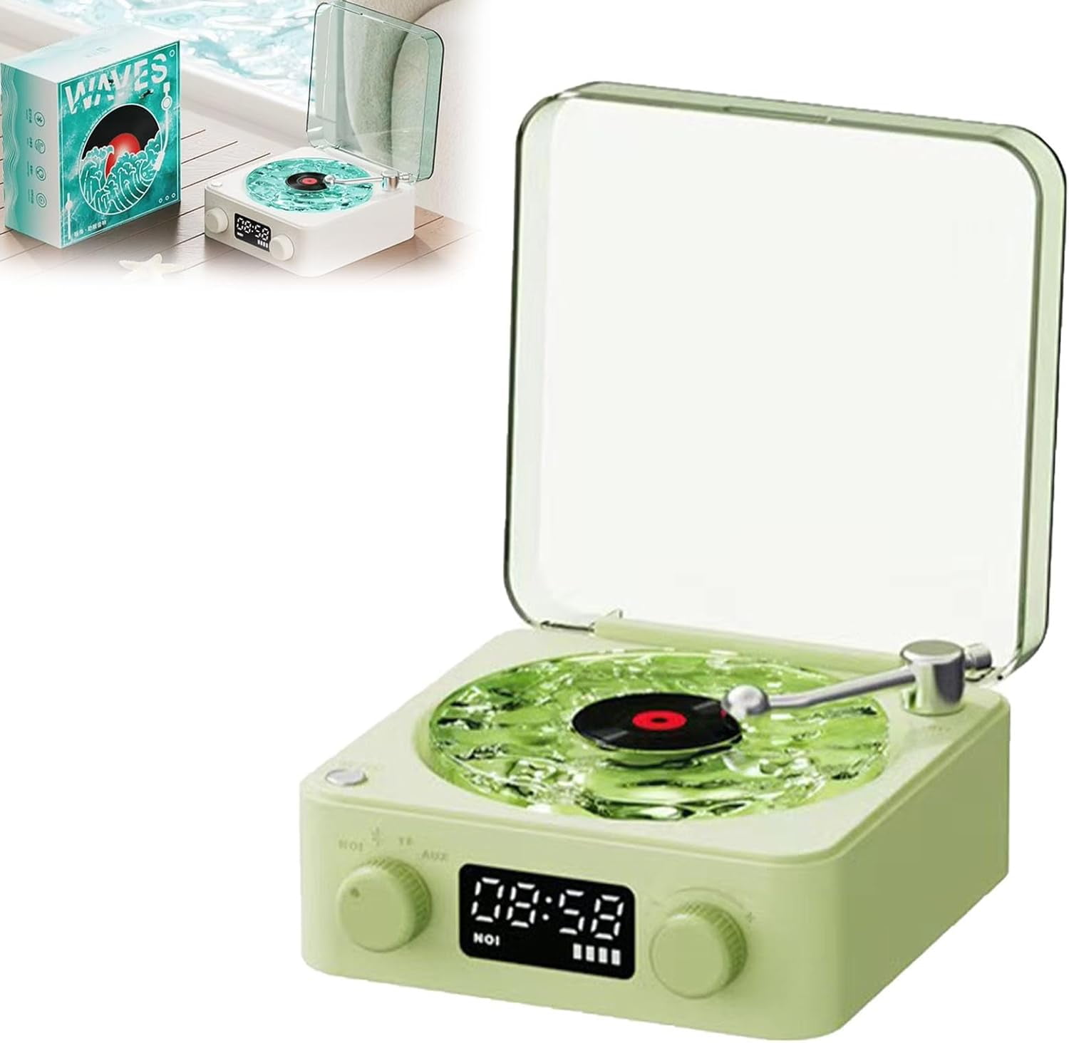 Premium Waves Retro Bluetooth Vinyl Record Player Light Up, 360 ...
