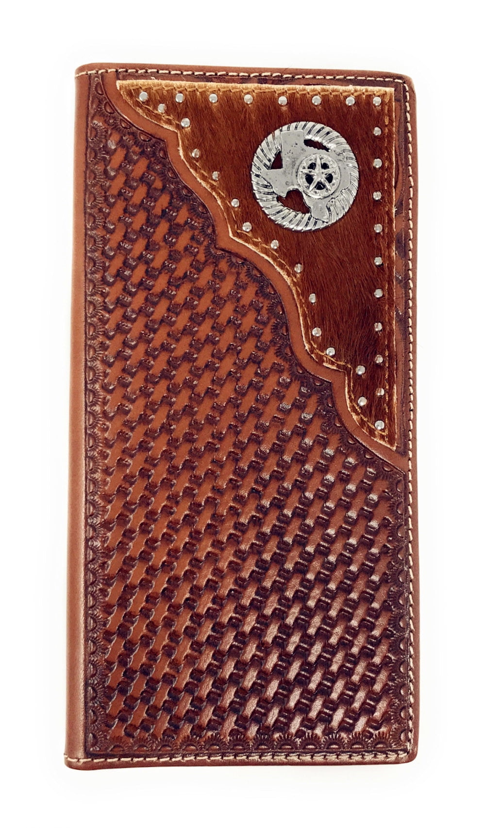 Premium Western Genuine Woven Leather Cow Fur State Map Mens Bifold ...