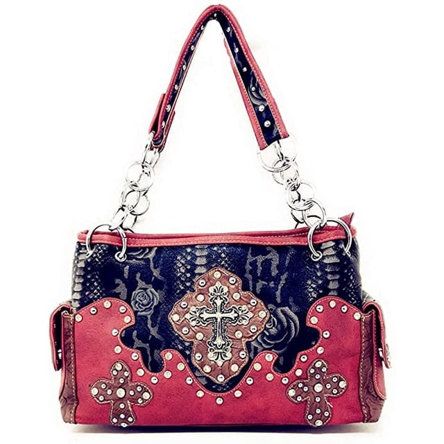 Premium Western Rhinestone Suede Leather Womens Handbag Purse With ...