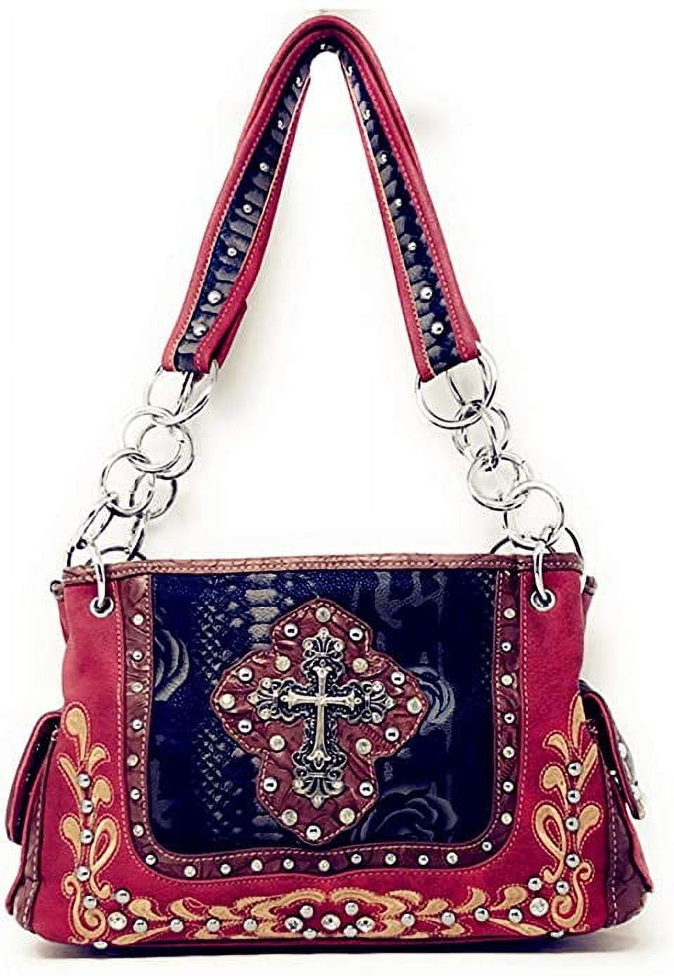 Premium Western Rhinestone Suede Leather Womens Handbag Purse With ...