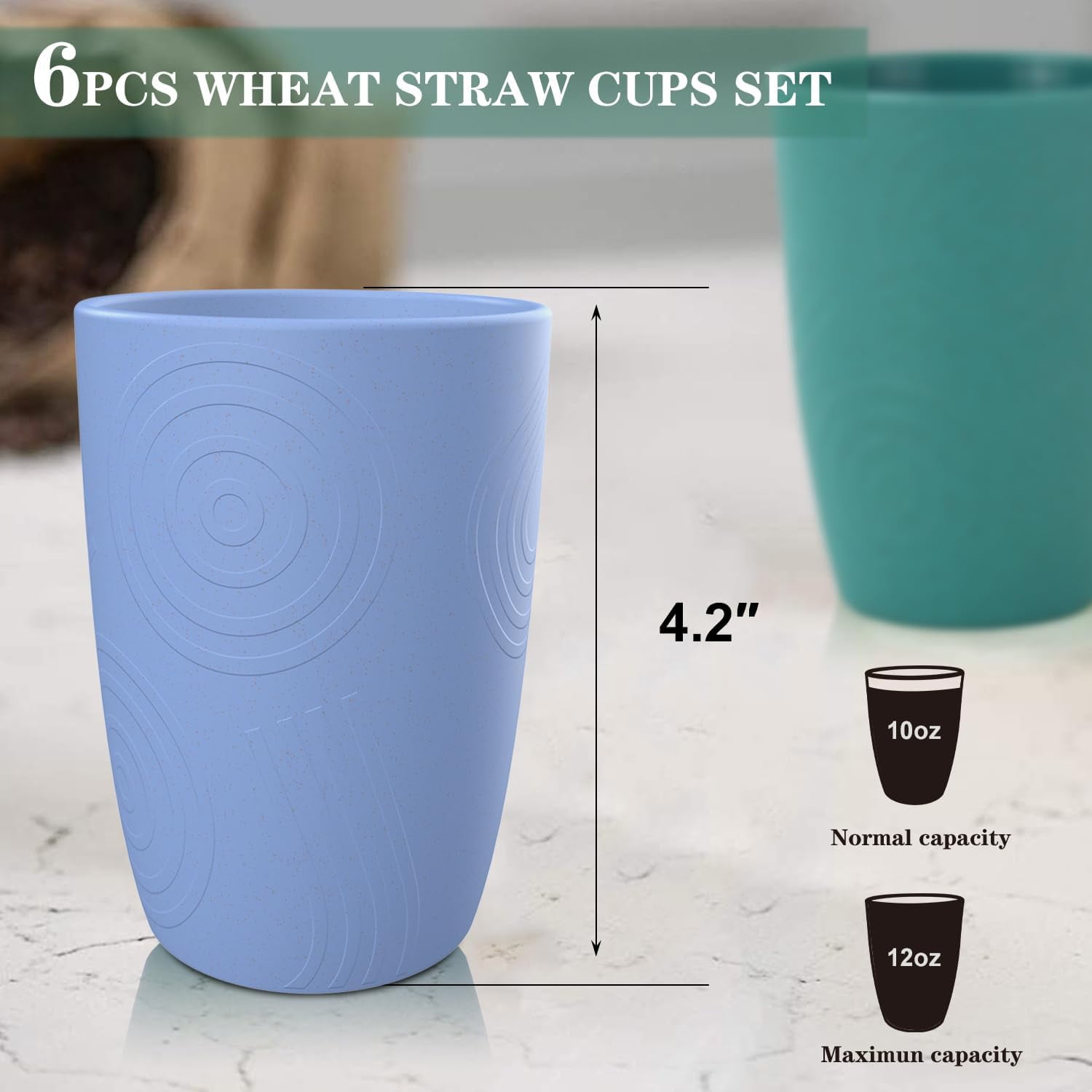 Premium Wheat Straw Unbreakable Cups (6pcs, 12oz)：Reusable Plastic ...