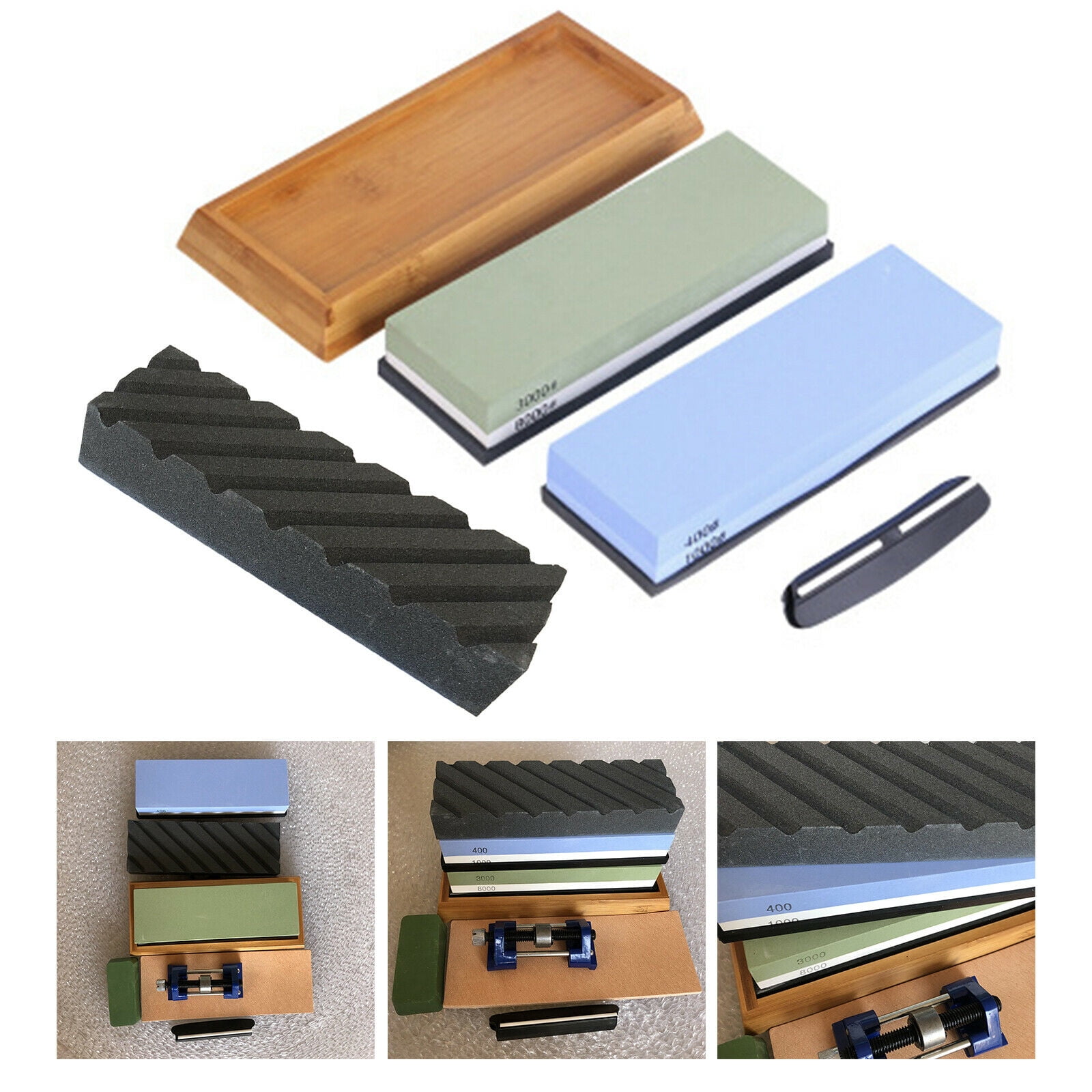 Premium Whetstone Knife Sharpening Wet Stone Kit Set 400/1000 3000/8000 ...