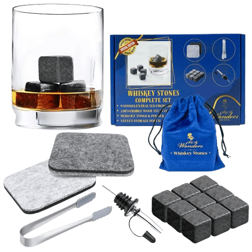 AA Wonders Premium Whiskey Stones, 100% Natural Granite, Set of 9 ...