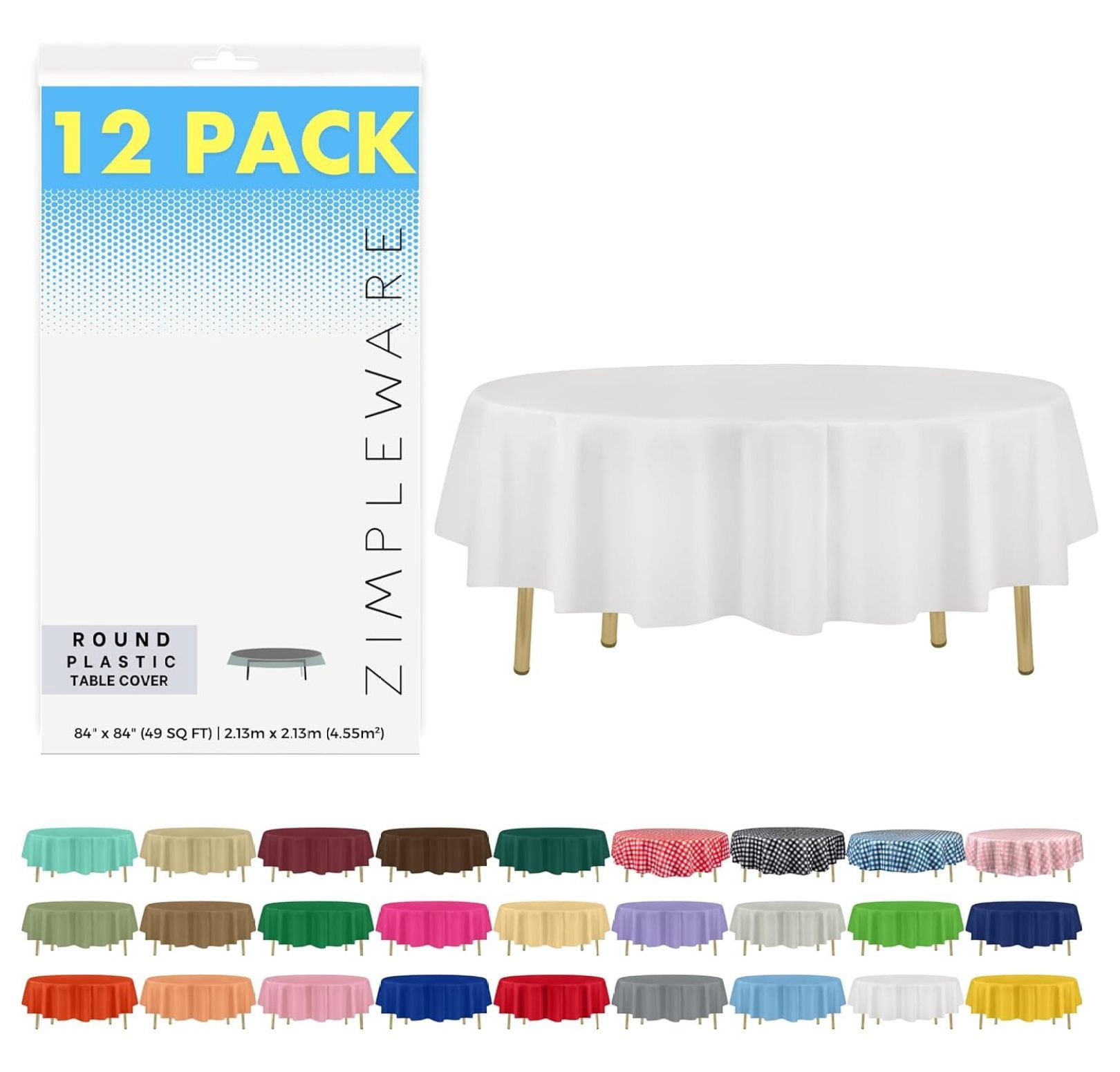 Premium White Plastic Table Cloth Disposable (12 Pack) Round Tablecloth ...