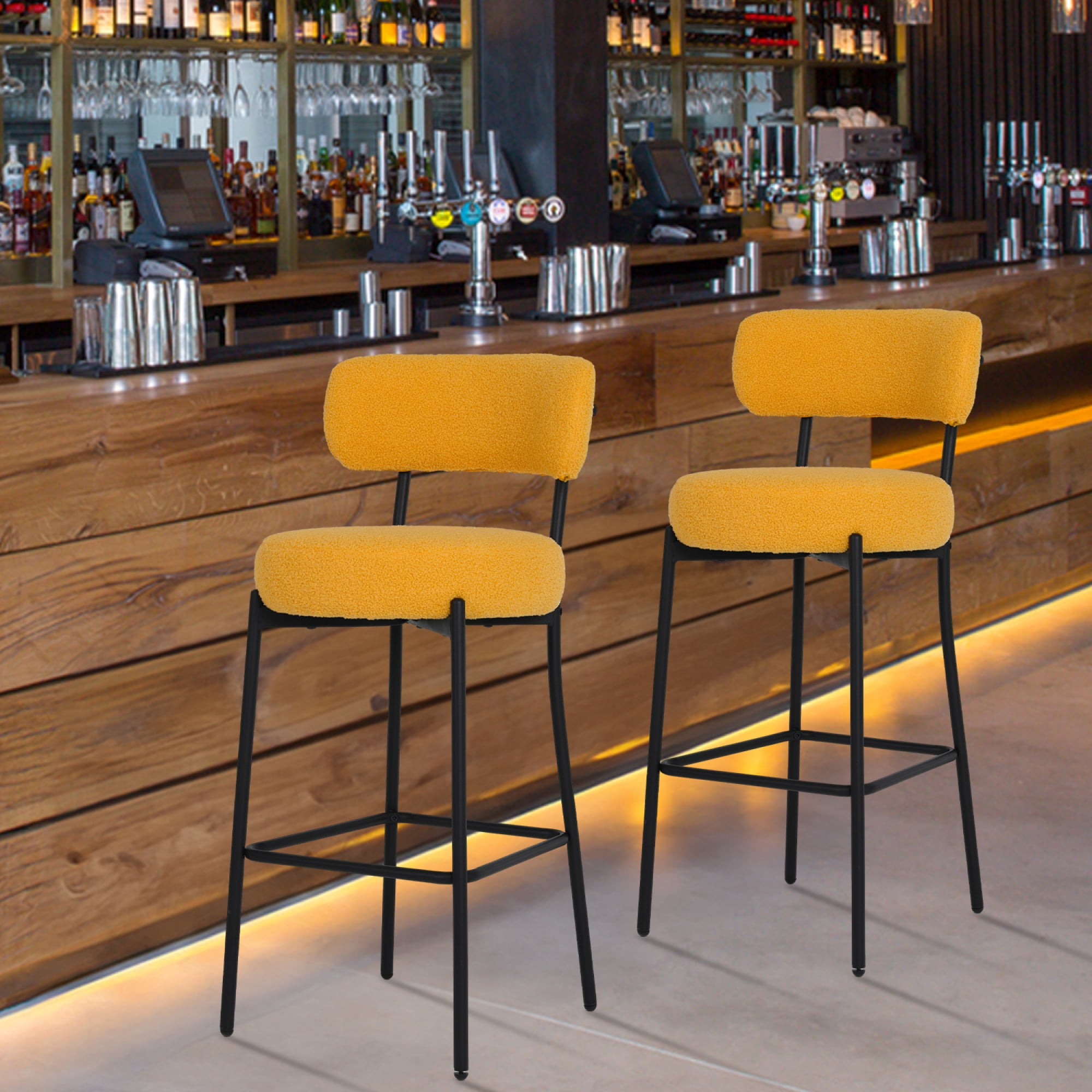 Premium White Teddy Chair with Iron Frame - Plush Comfort Bar Stools 2 ...