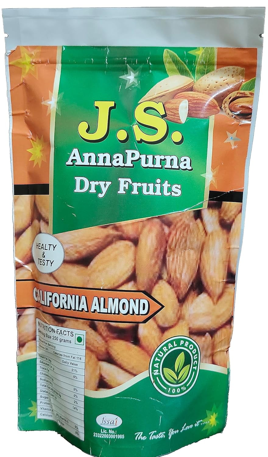 Premium Whole California Almonds By J S Annapurna 250gm, | High In ...
