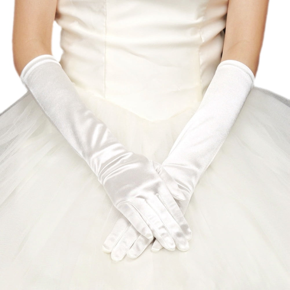 Premium Women's Long Solid Color Satin Wedding Party Bridal Gloves ...