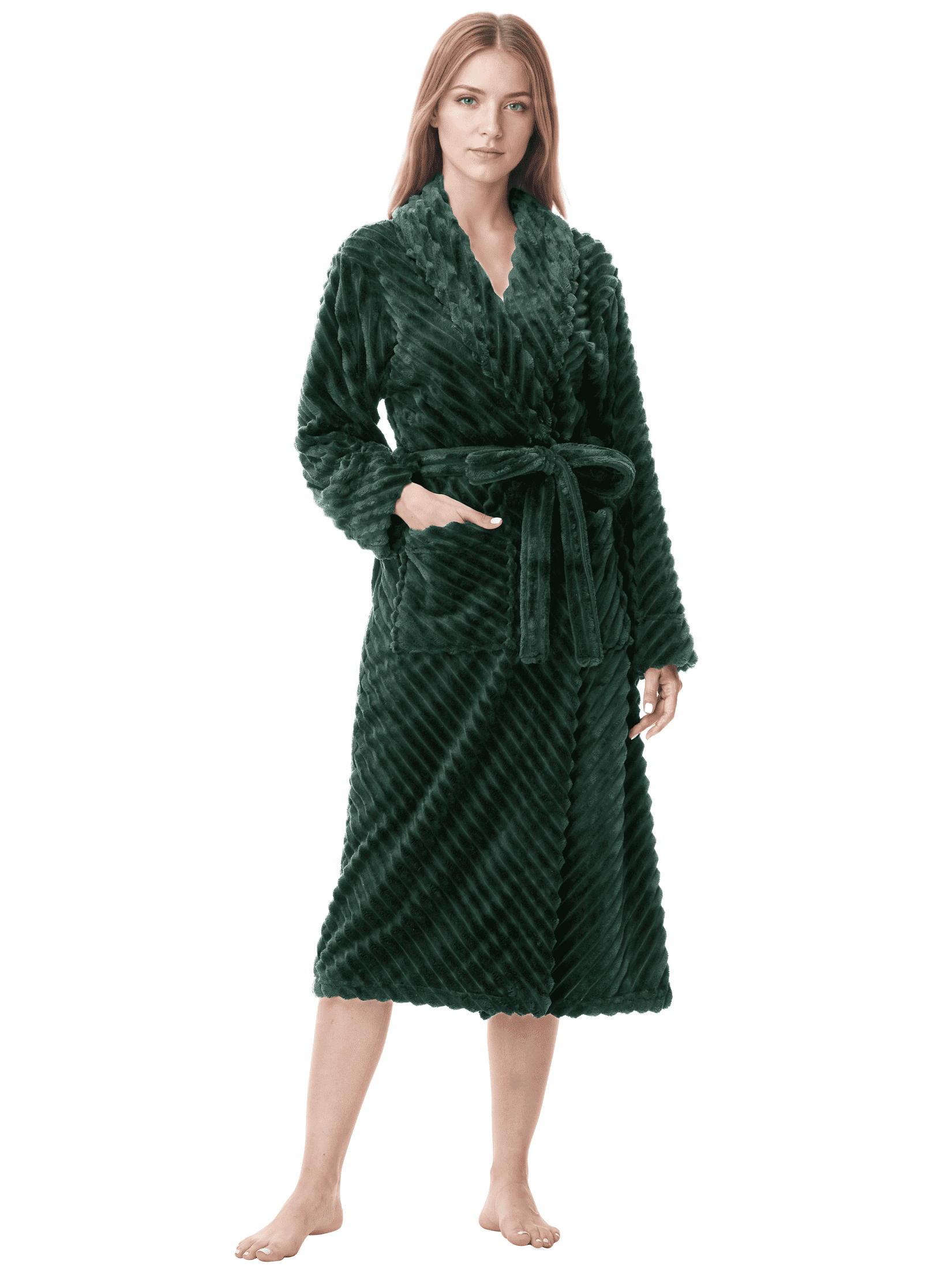 Enwphrey Green Women Robe Soft Cozy Warm Bathrobe Ladies Long Fleece ...