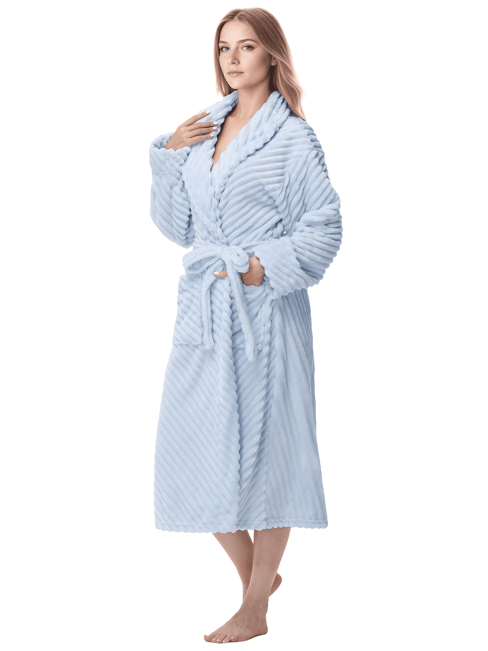 Enwphrey Blue Women Robe Soft Cozy Warm Bathrobe Ladies Long Fleece ...