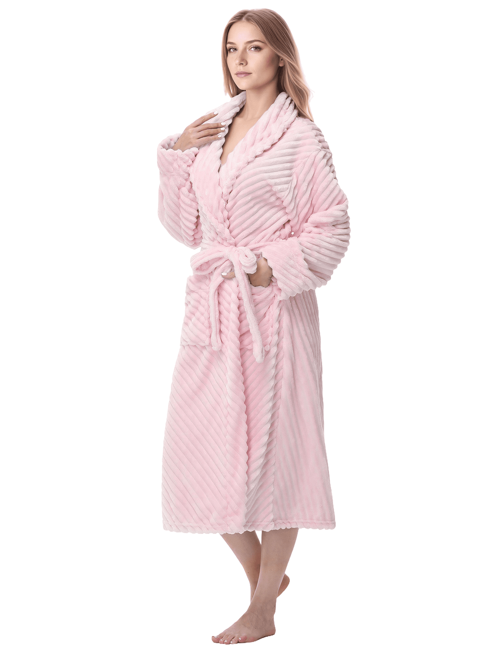 Enwphrey Pink Women Robe Soft Cozy Warm Bathrobe Ladies Long Fleece ...