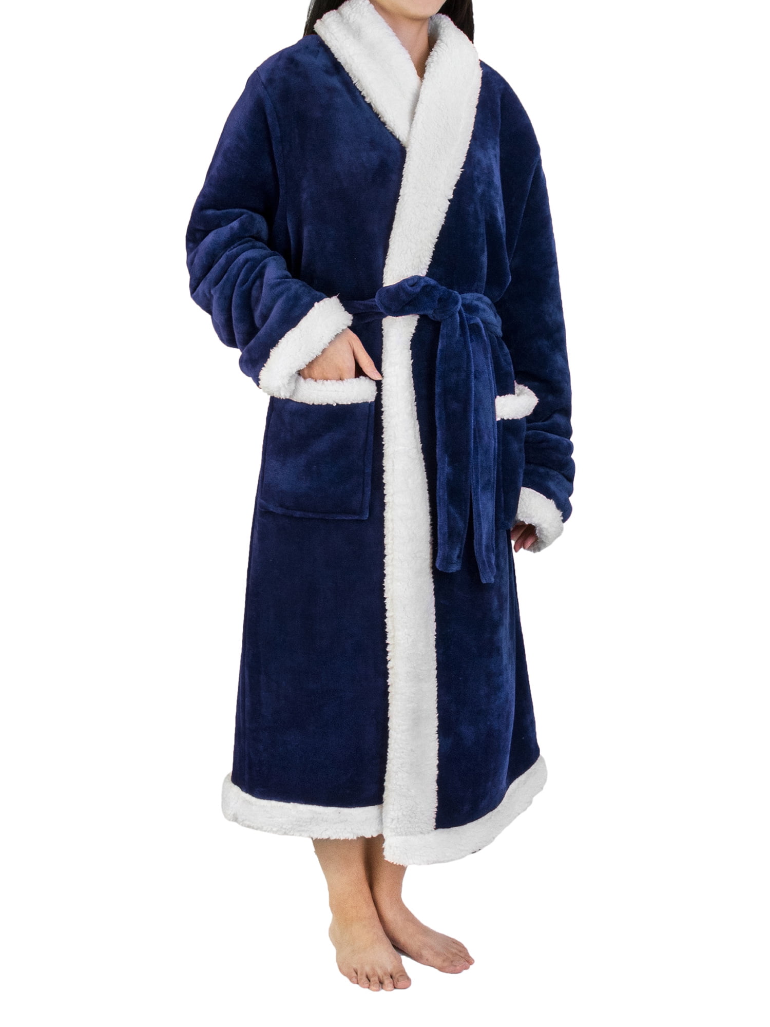 Pavilia Premium Women's Lightweight Sherpa Fleece Robe with Pockets and ...