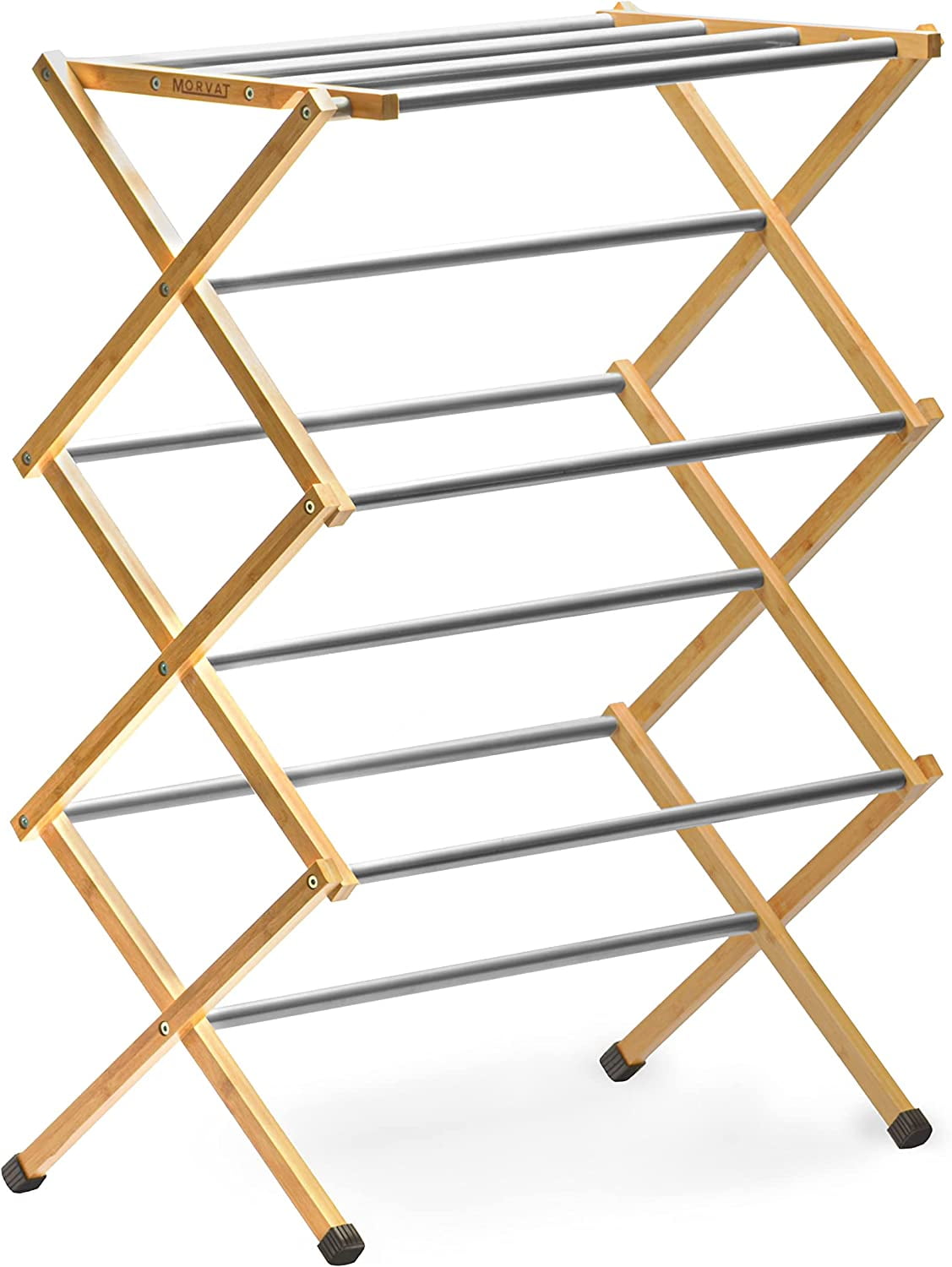 Premium Wooden Folding Clothes Drying Rack with Metal Poles, Fully ...