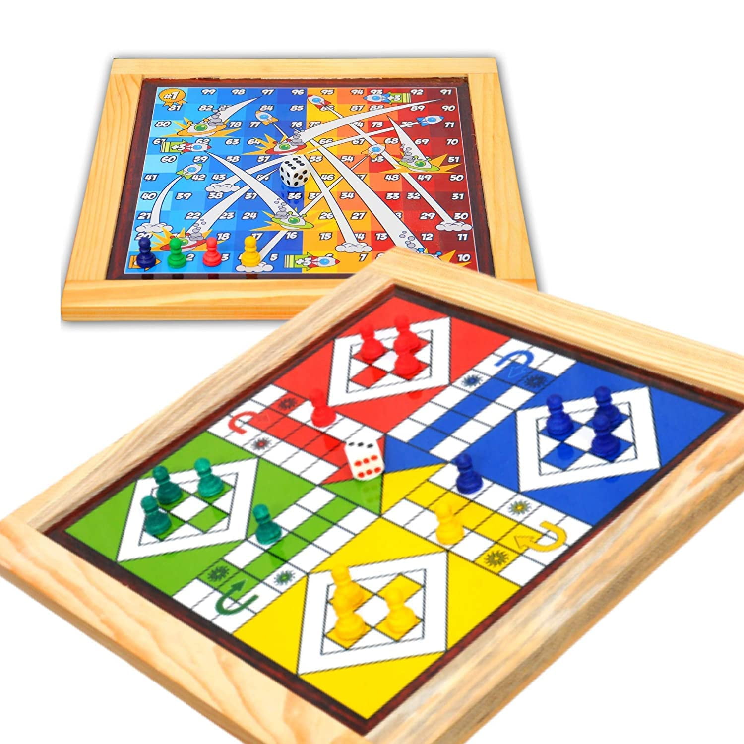 Premium Wooden Frame Ludo + Snake & Ladders 2 In 1 Board Game Combo Party & Fun Game Indoor Game ...
