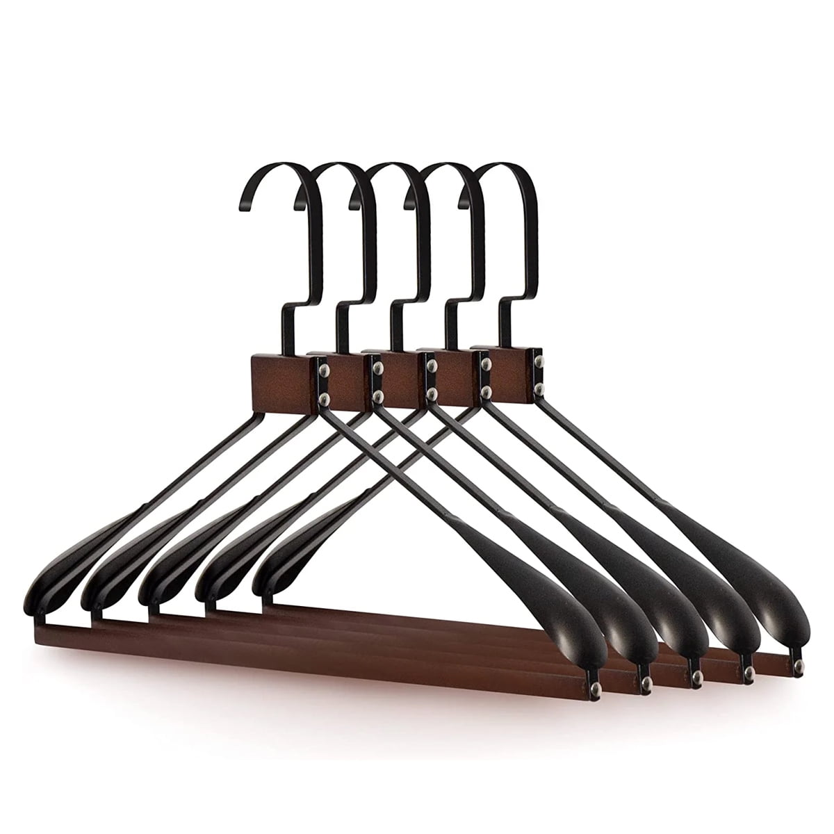 Premium Wooden Hangers, 5-Piece Set, With Non-Slip Metal Bar And Anti ...