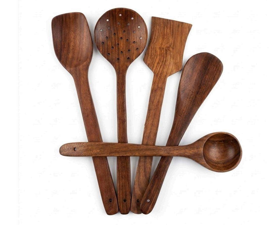 Premium Wooden Kitchen Cooking Utensil Set – Natural Finish, Durable ...