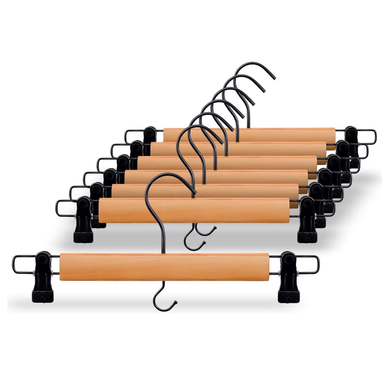 Premium Wooden Pants Hangers 10 Pack, Skirt Hangers with Two Sure Grip ...