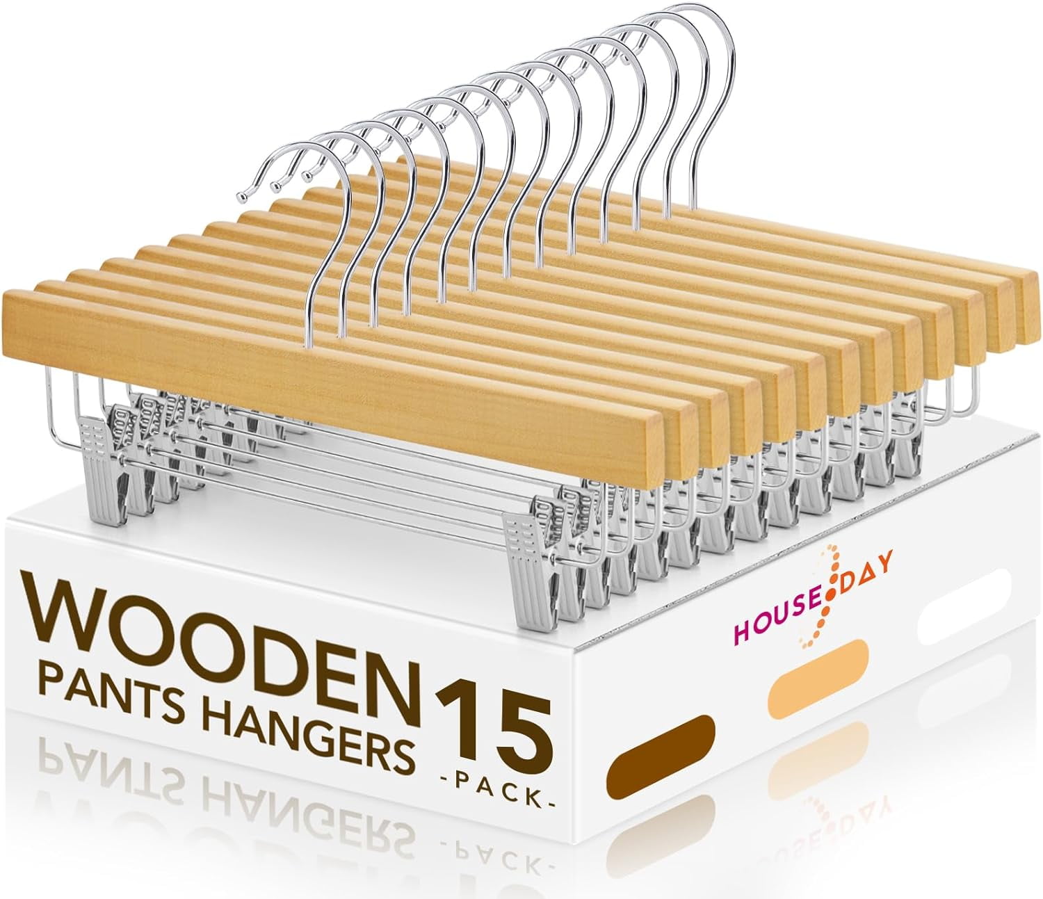 Premium Wooden Pants Hangers Pack of 15 - Solid Wood Bottom Jeans Skirt ...